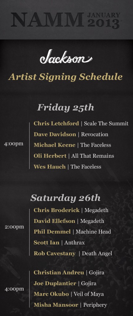 Jackson’s NAMM 2013 Artist Signing Schedule – Jackson® Guitars Blog